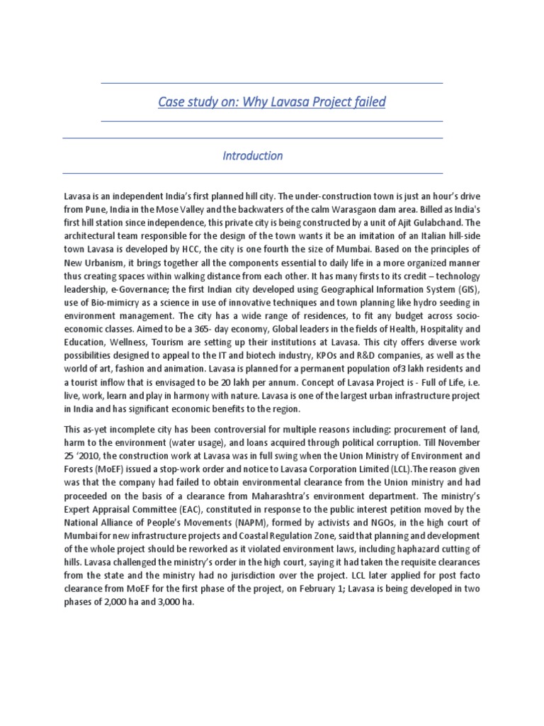 Case Study On - Why Lavasa Project Failed | PDF