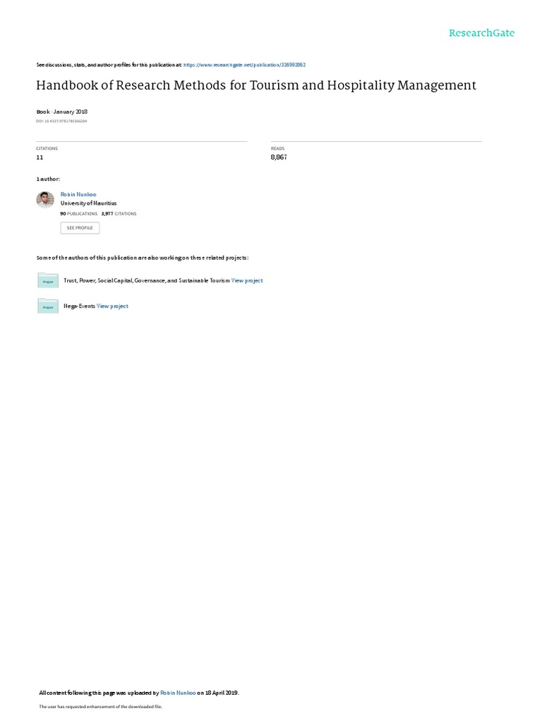 Handbook of Research Methods For Tourism and Hospitality Management ...