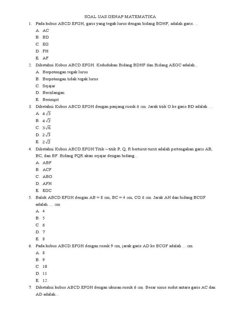Soal Matematika Dimensi 3 | PDF