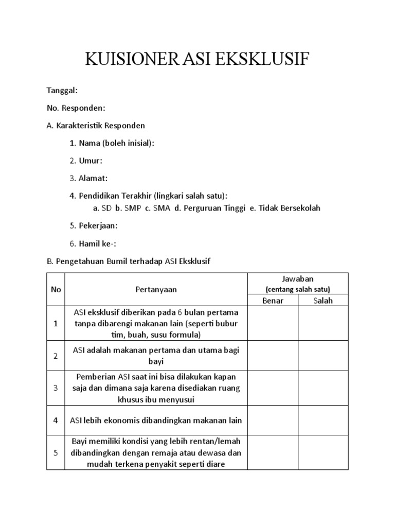 Kuisioner Asi Eksklusif | PDF