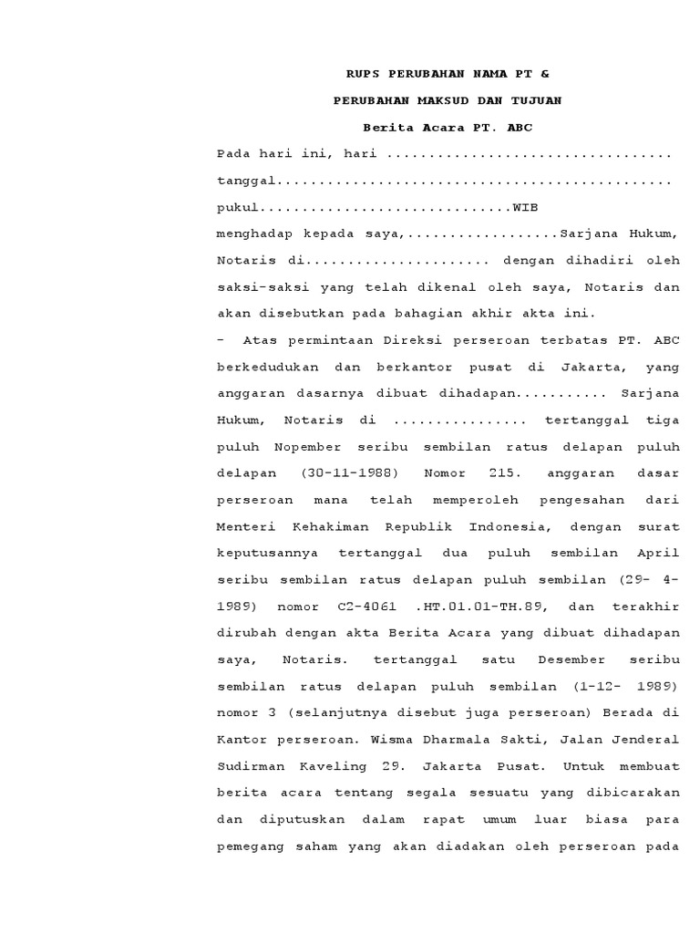 15 Rups Perubahan Nama PT Dan Maksud Tujuan | PDF