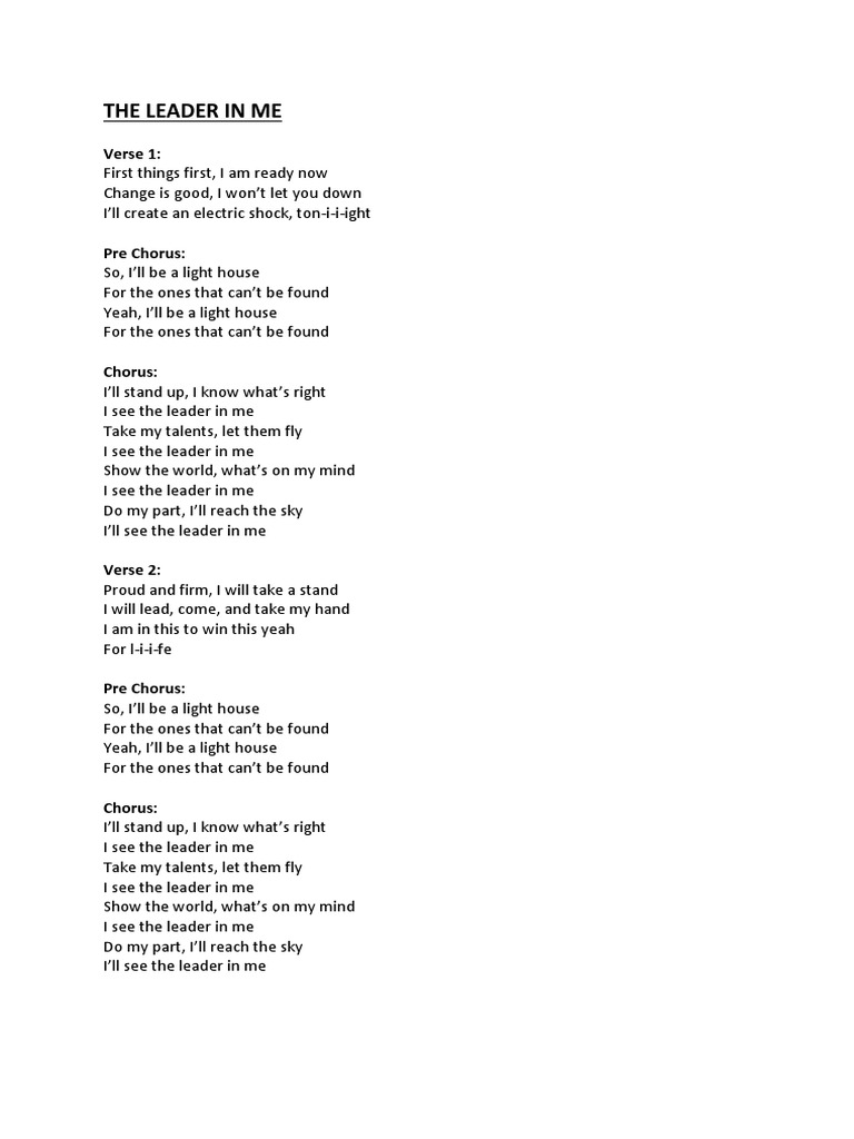 THE LEADER IN ME Lyrics | PDF