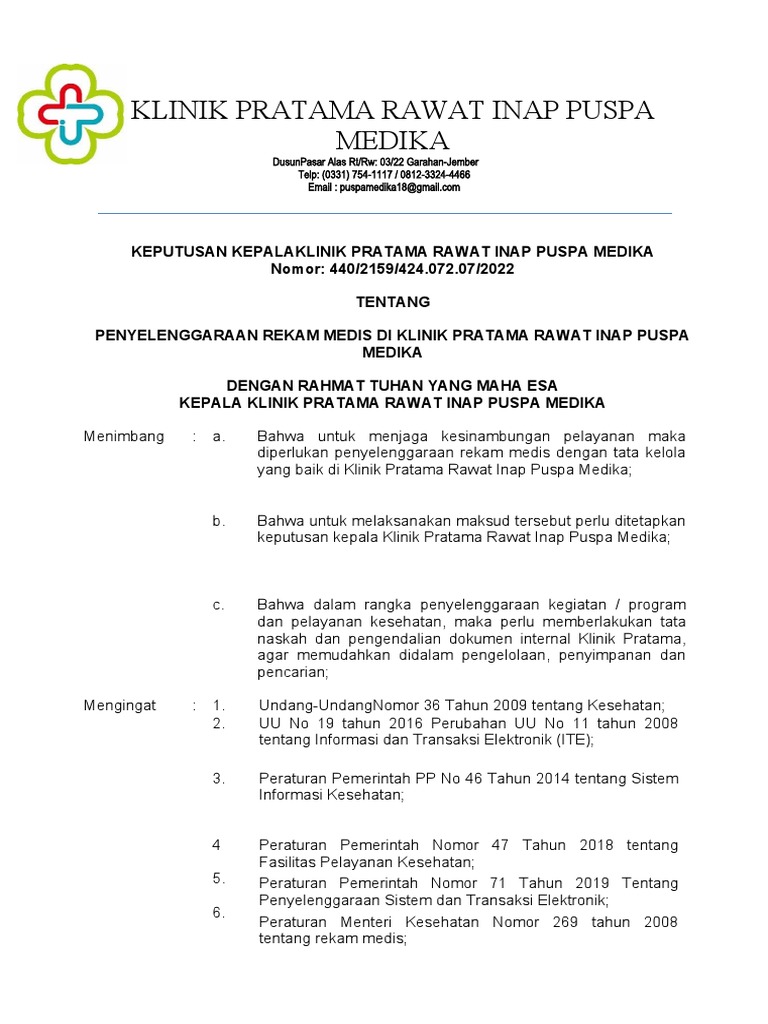 SK Penyelenggaraan Rekam Medis | PDF
