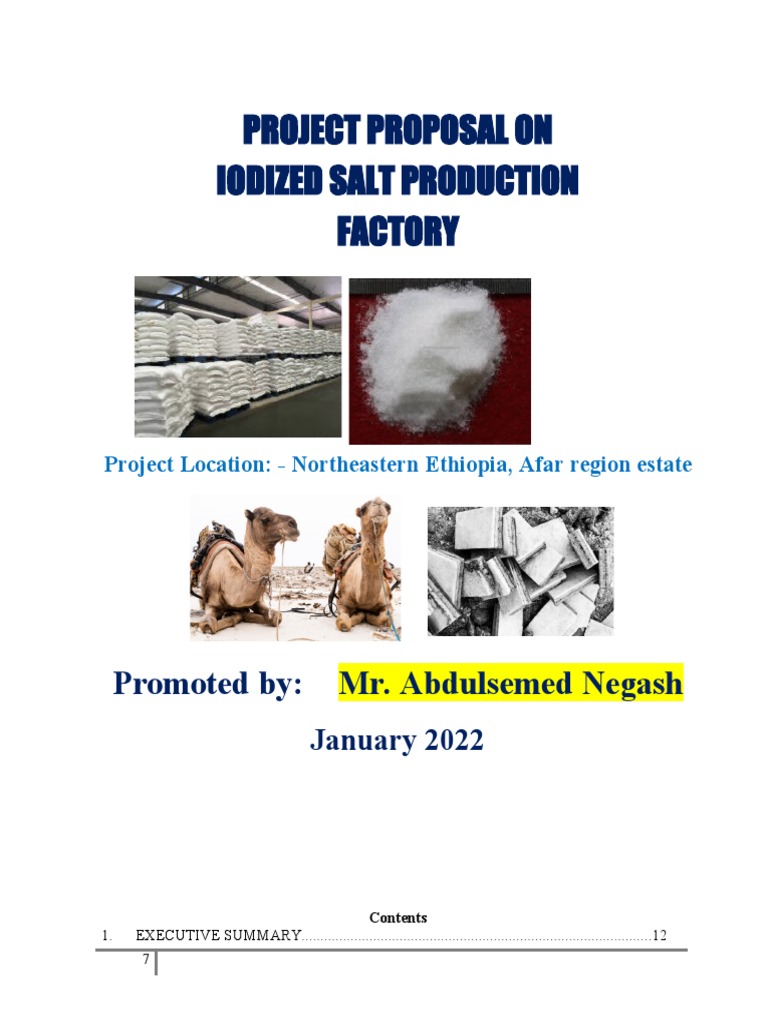 Project Proposal On Iodized Salt Production Factory: Promoted By: Mr ...