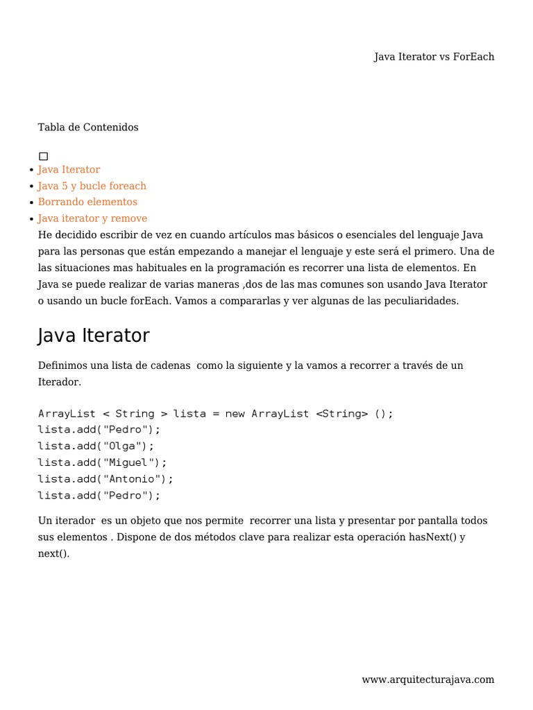 Java Iterator Vs Foreach Pdf Java Lenguaje De Programación Desarrollo De Software