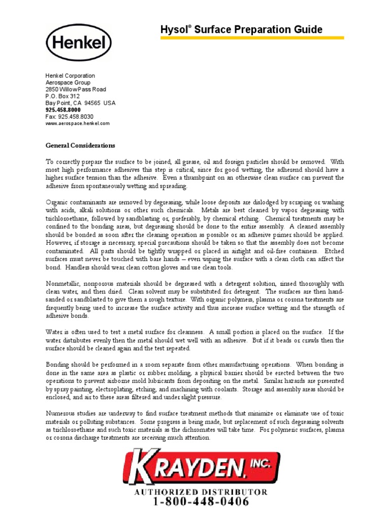 Hysol Surface Preparation Guide: General Considerations | PDF | Sulfuric Acid | Metals