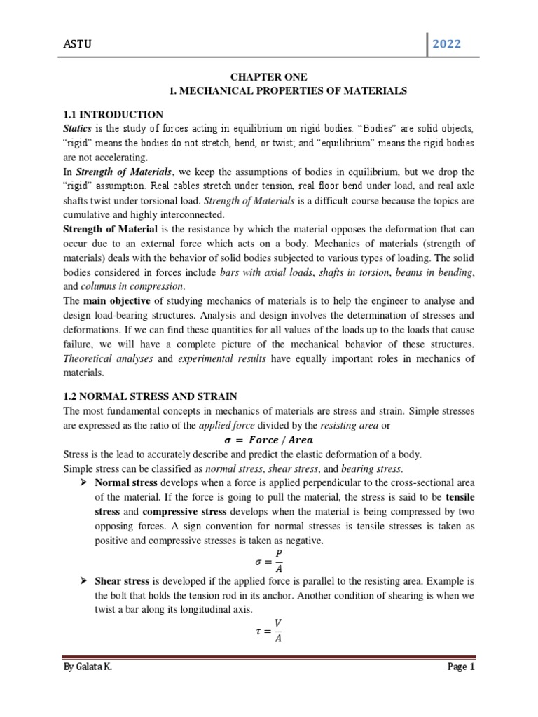 Chapter-1 Lecture Note | PDF | Deformation (Engineering) | Strength Of ...