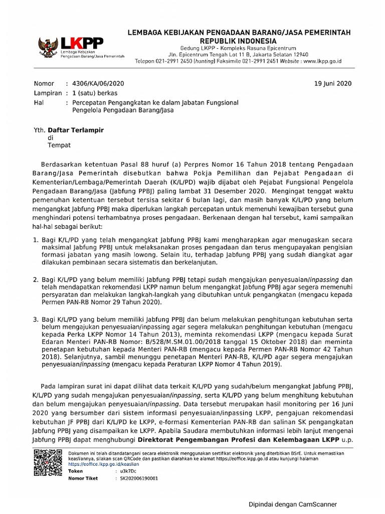 Surat Percepatan JF PPBJ | PDF