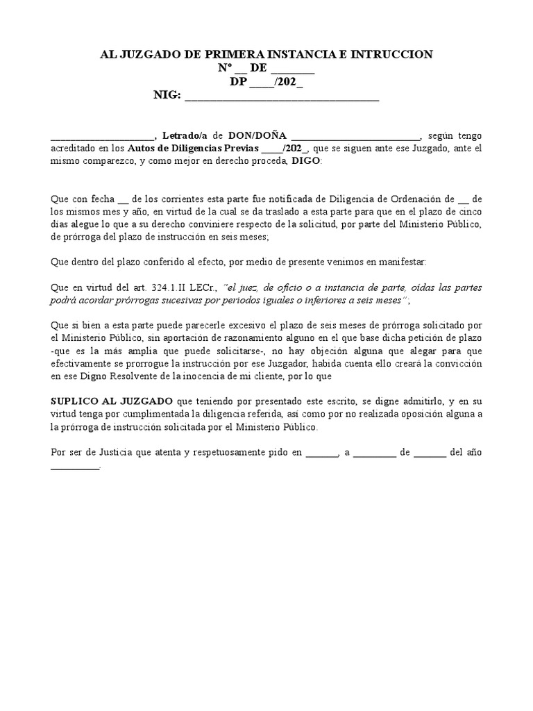 Escrito Prorroga Instruccion | PDF