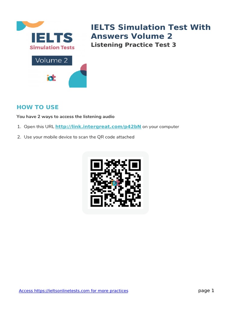 IELTS Simulation Test With Answers Volume 2 | PDF | Word | Learning