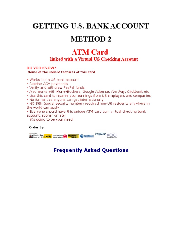 Virtual US Bank Account ATM Card | PDF | Automated Teller Machine | Banking