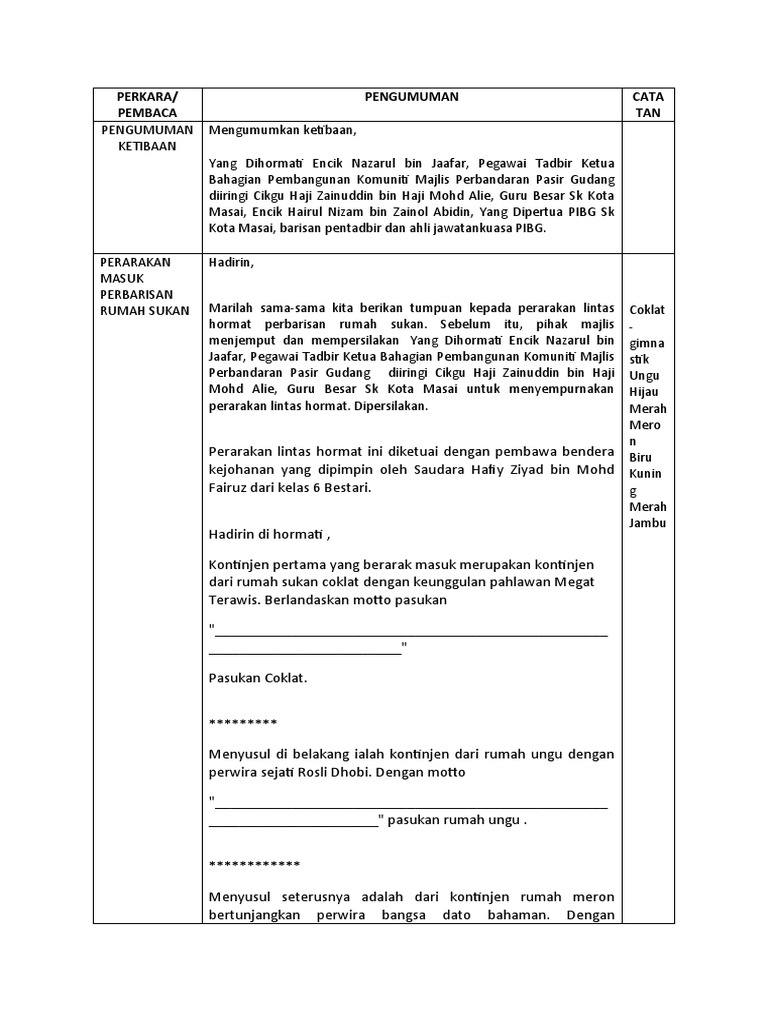Contoh Teks Emcee Sukan | PDF