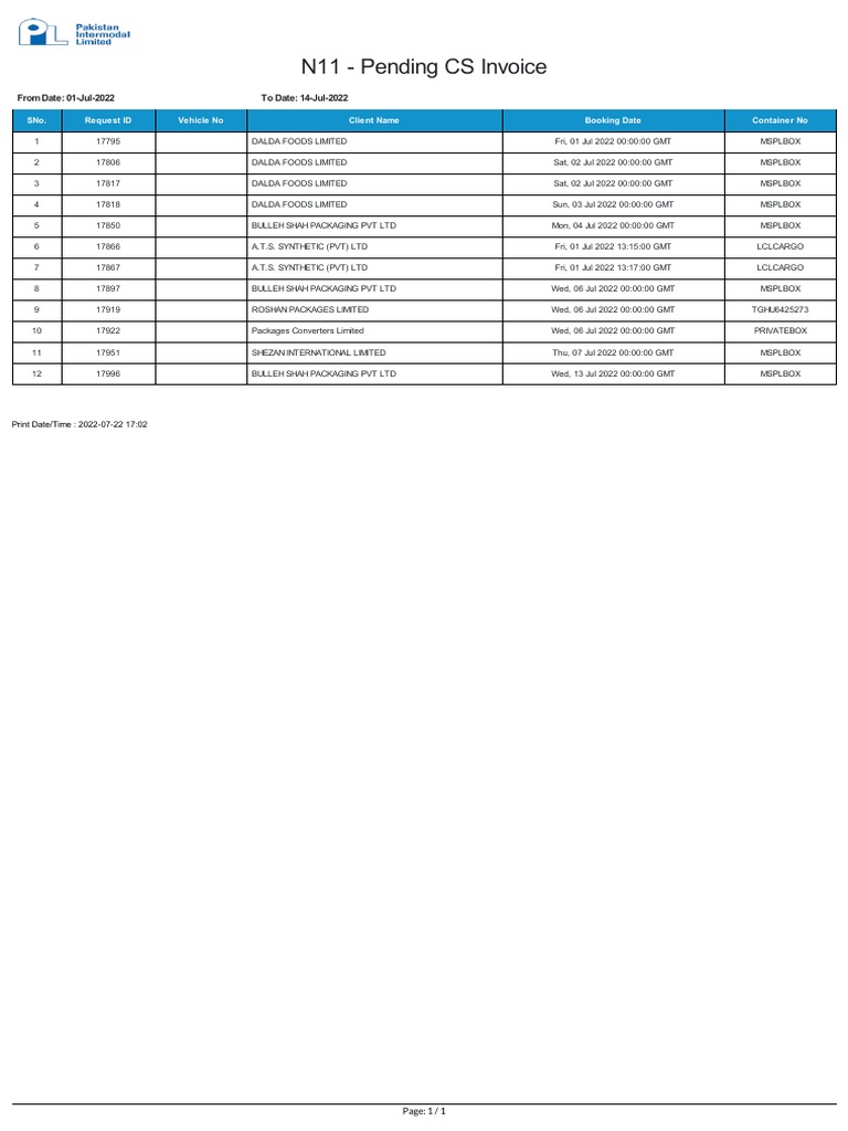 N11 - Pending Invoice Report | PDF