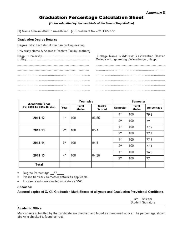 Graduation Percentage Calculation Sheet | PDF