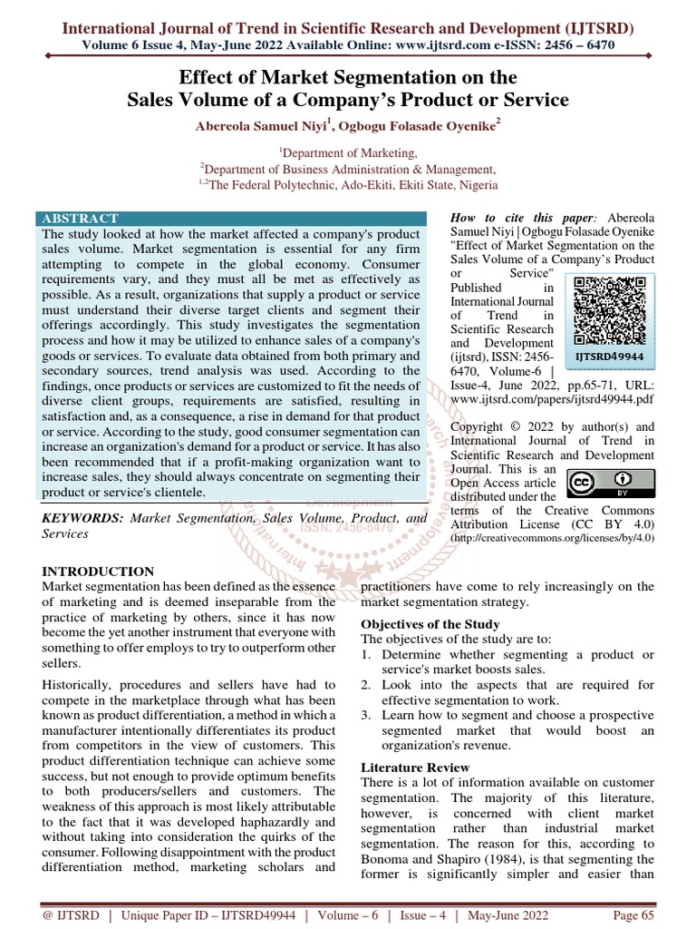 Effect of Market Segmentation On The Sales Volume of A Company's ...