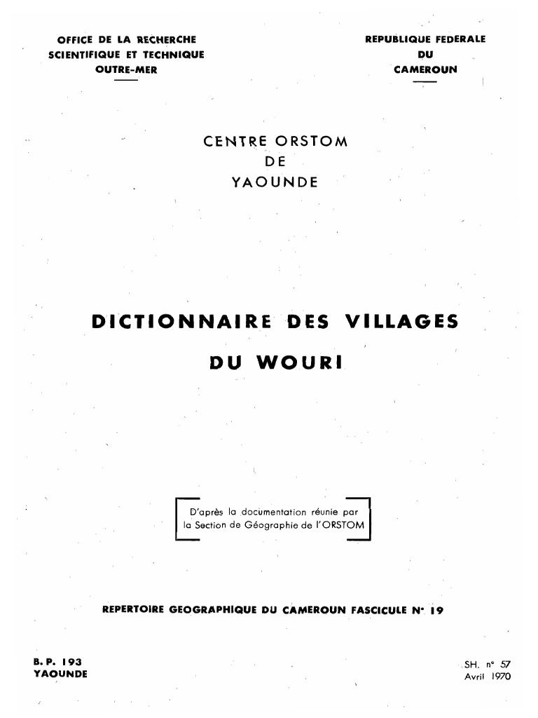 Dictionnaire Des Villages Du Wouri: Centre Orstom | PDF | Géographie ...
