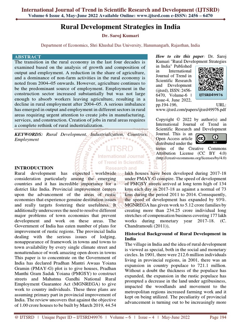 Rural Development Strategies in India | PDF | Agriculture | Employment