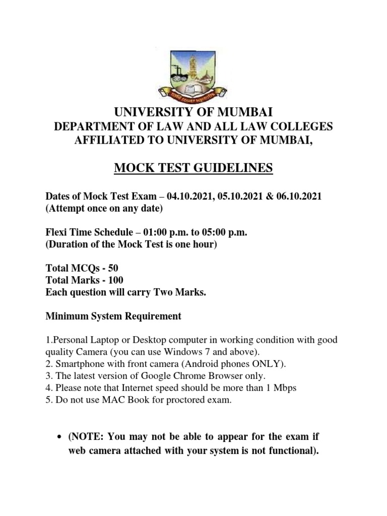 Proctored Mock Exam Guidelines 2021 | PDF | Test (Assessment ...