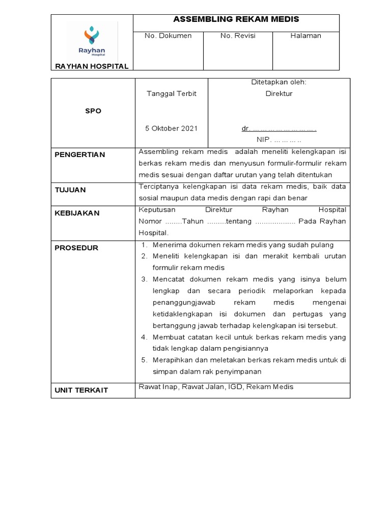 Prosedur Assembling Rekam Medis | PDF | Hukum | Kesehatan Holistik