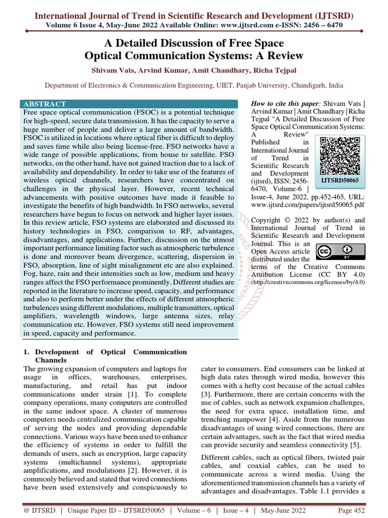 A Detailed Discussion of Free Space Optical Communication Systems A ...