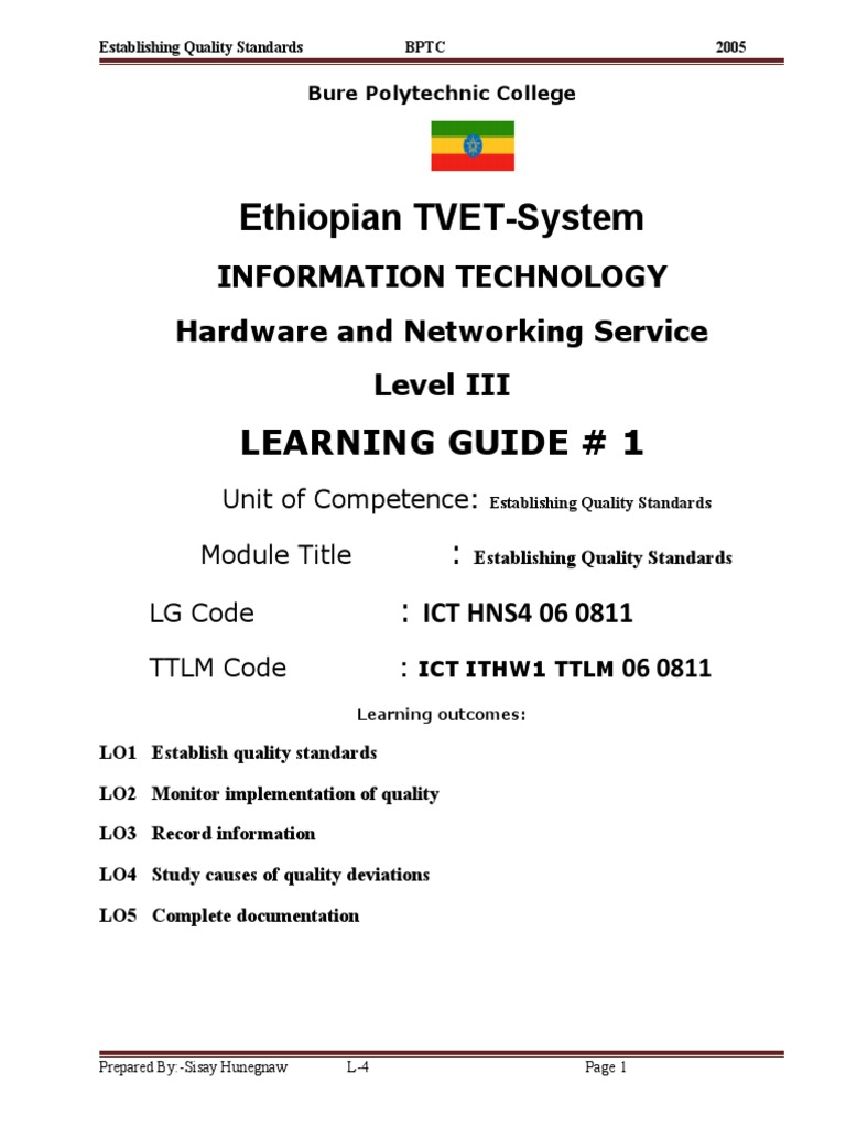 Ethiopian TVET-System: Learning Guide # 1 | PDF | Quality Management ...