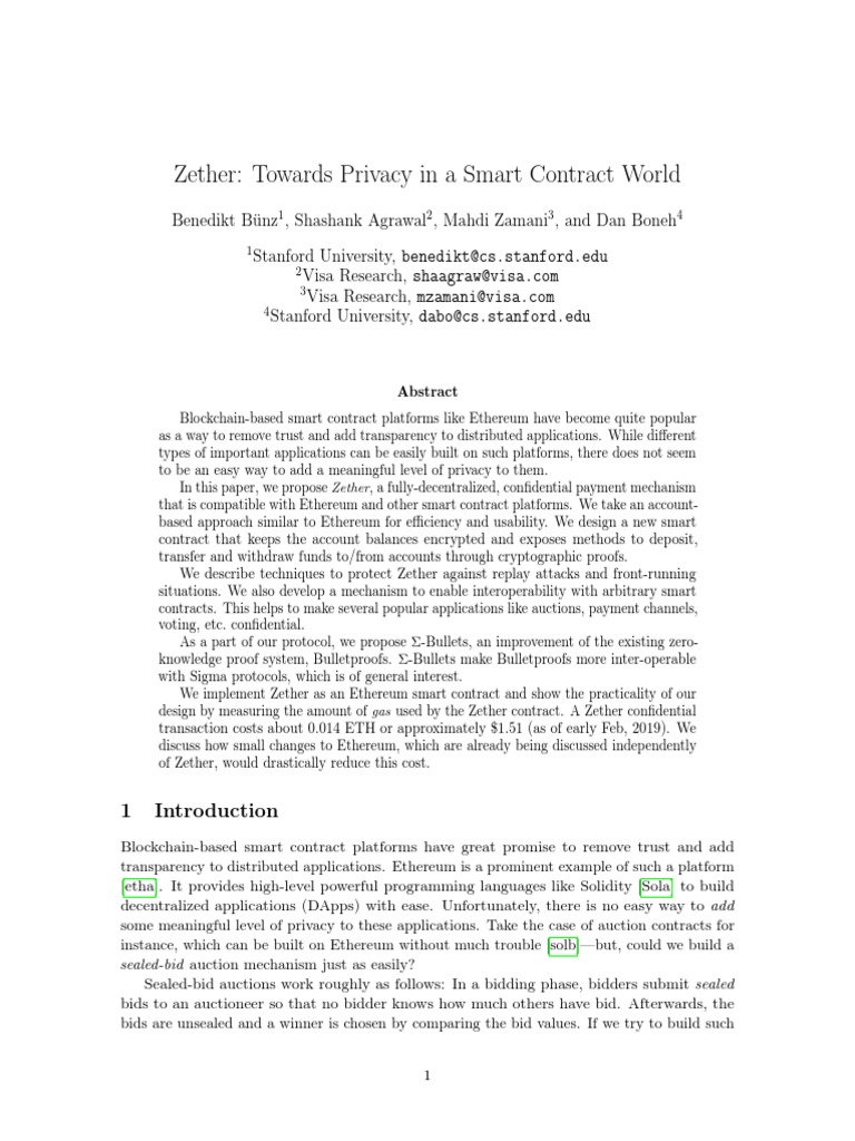 Zether: Towards Privacy in A Smart Contract World | PDF | Information ...