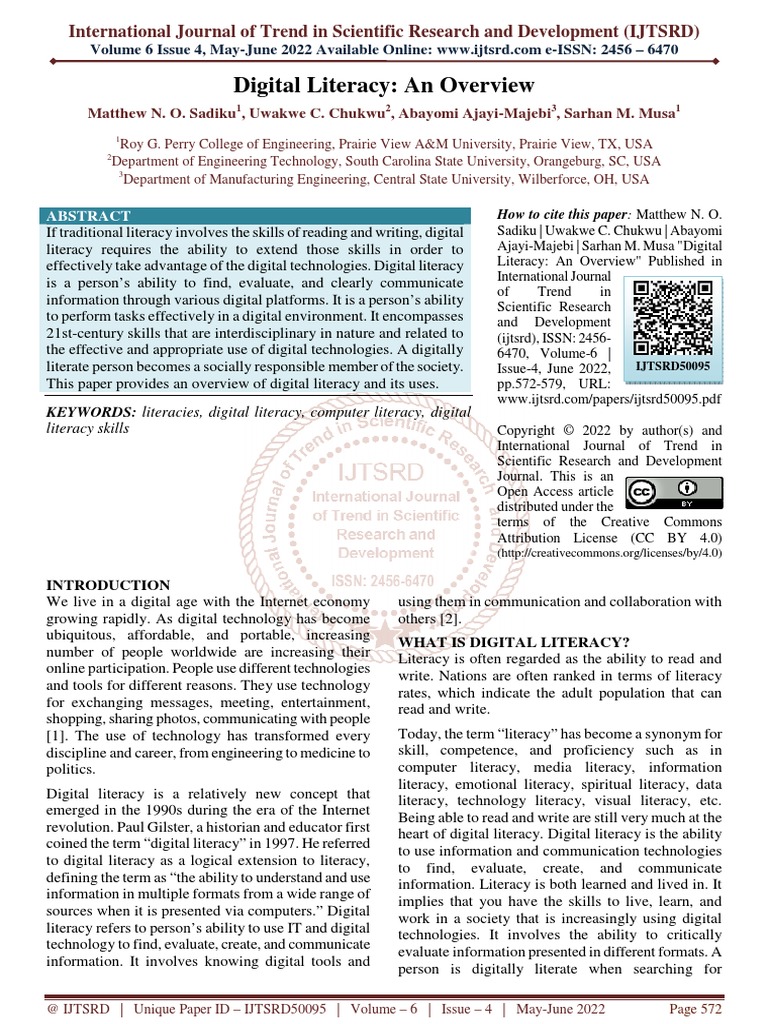 Digital Literacy An Overview | PDF | Libraries | Literacy