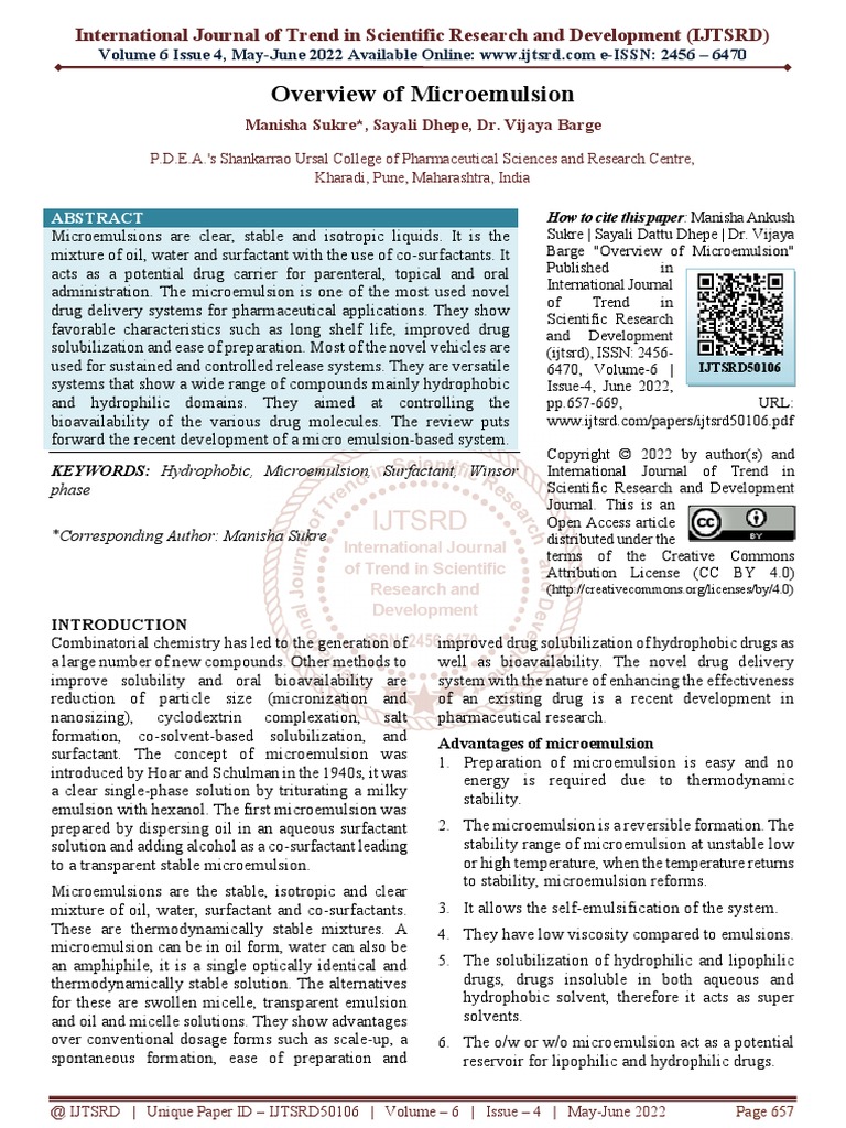Overview of Microemulsion | PDF | Surfactant | Emulsion