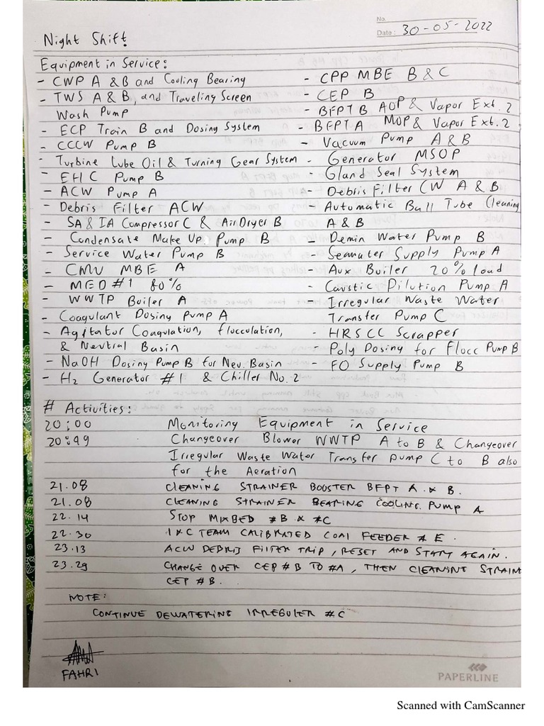 2022-05-30 Night Shift Operation Log Book | PDF