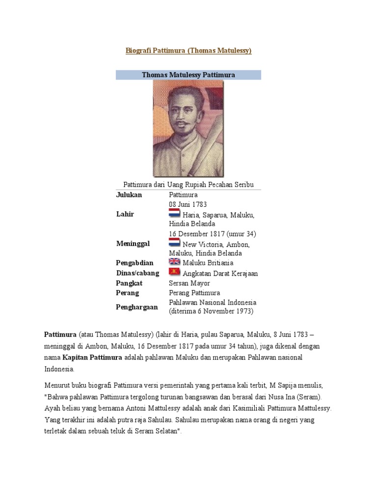 Biografi Pattimura | PDF | Sejarah | Klasik