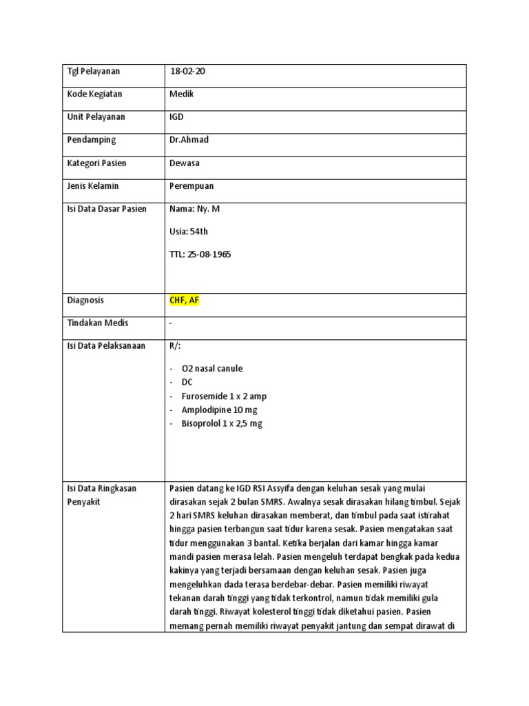 Kasus Medis IGD: CHF, AF, dan Lainnya | PDF | Sains & Matematika