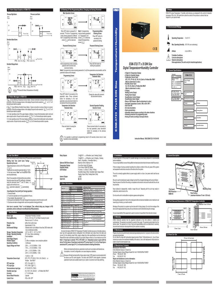 Digital Temperature - Humidity Controller ESM-3723-ENG | PDF | Power Supply | Resistor