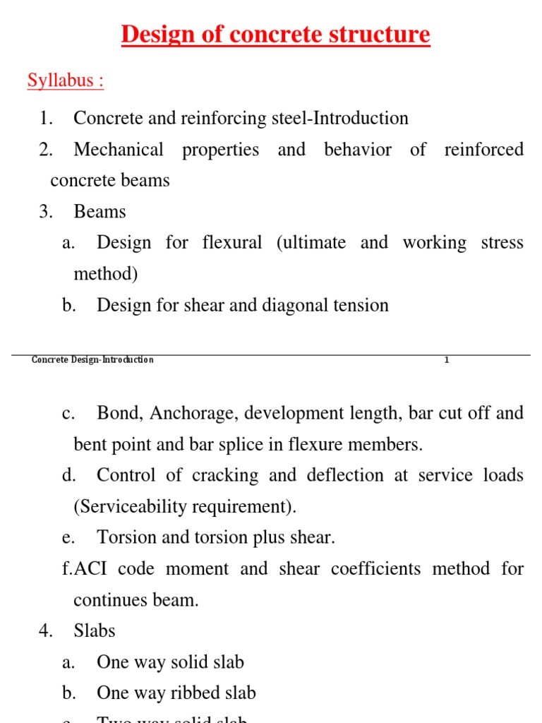 Design of Concrete Structure: Syllabus | PDF | Concrete | Strength Of ...