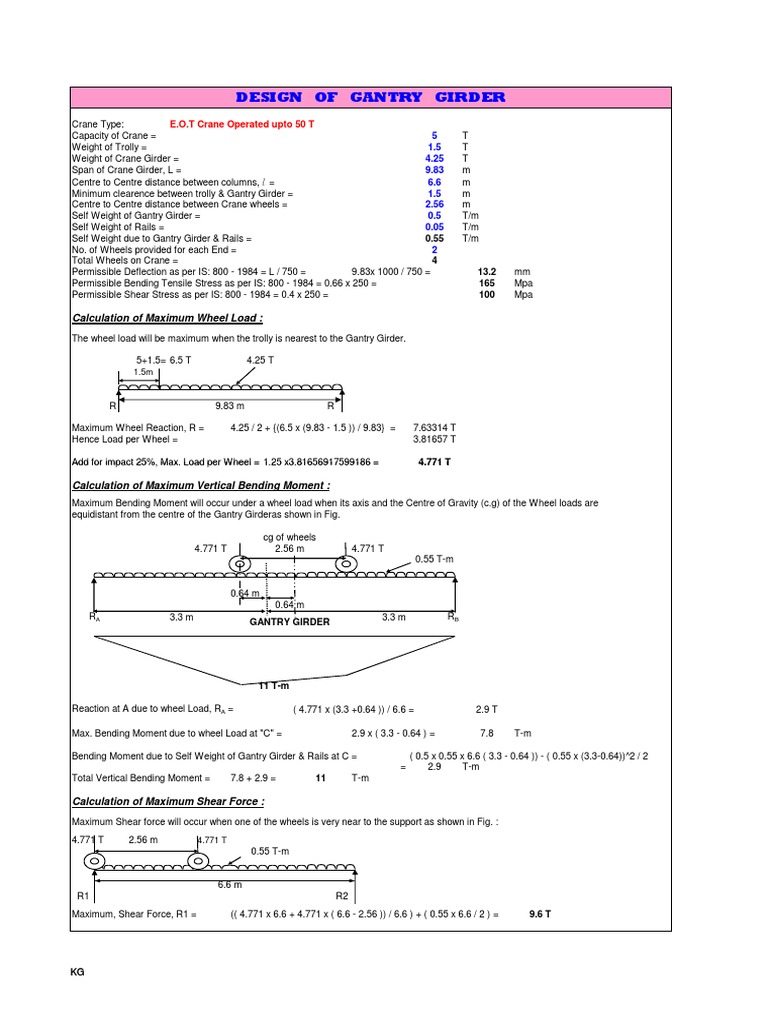 Design Calculation of Gantry Girder | PDF | Bending | Crane (Machine)