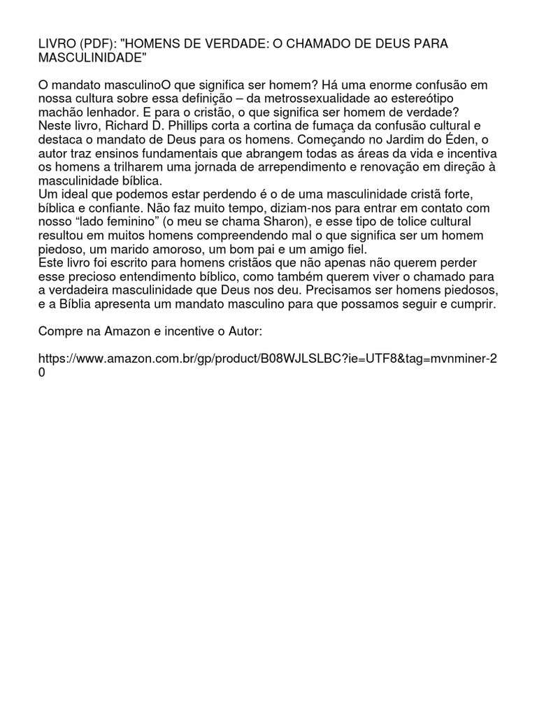 Livro (PDF) - Homens de Verdade - o Chamado de Deus para Masculinidade | PDF