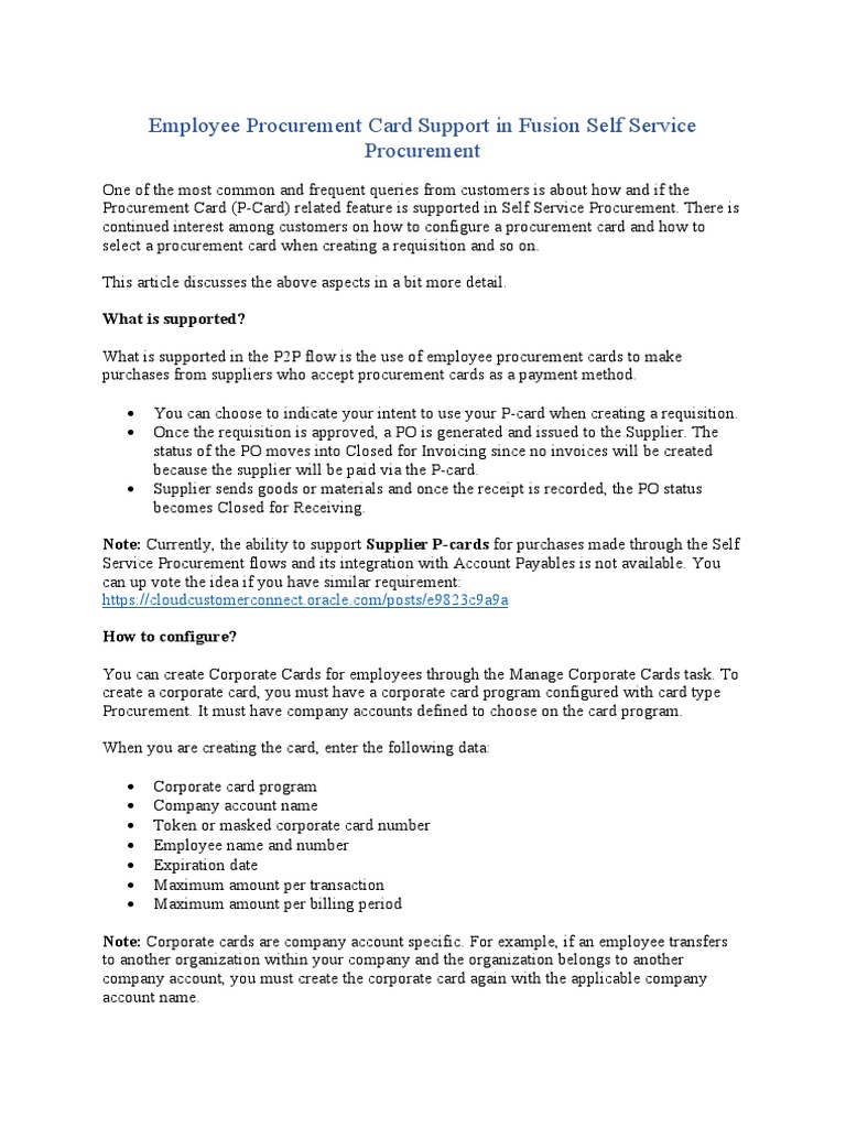 How To Configure and Use Procurement Card (P-Cards) in Fusion Self ...