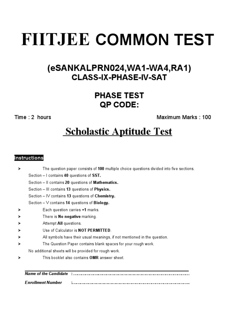 Fiitjee: Common Test | PDF | Waves | Sound