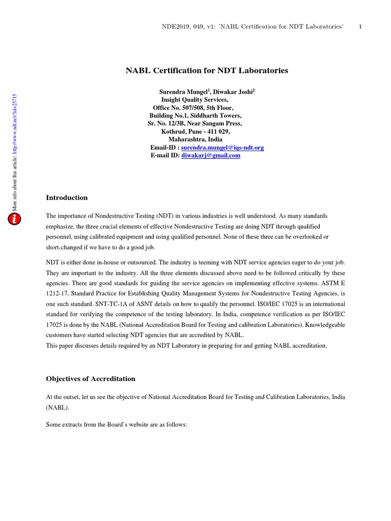 NABL Certification For NDT Laboratories | PDF | Verification And ...