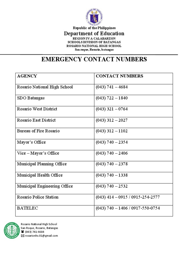 Emergency Contacts in Rosario, Batangas | PDF