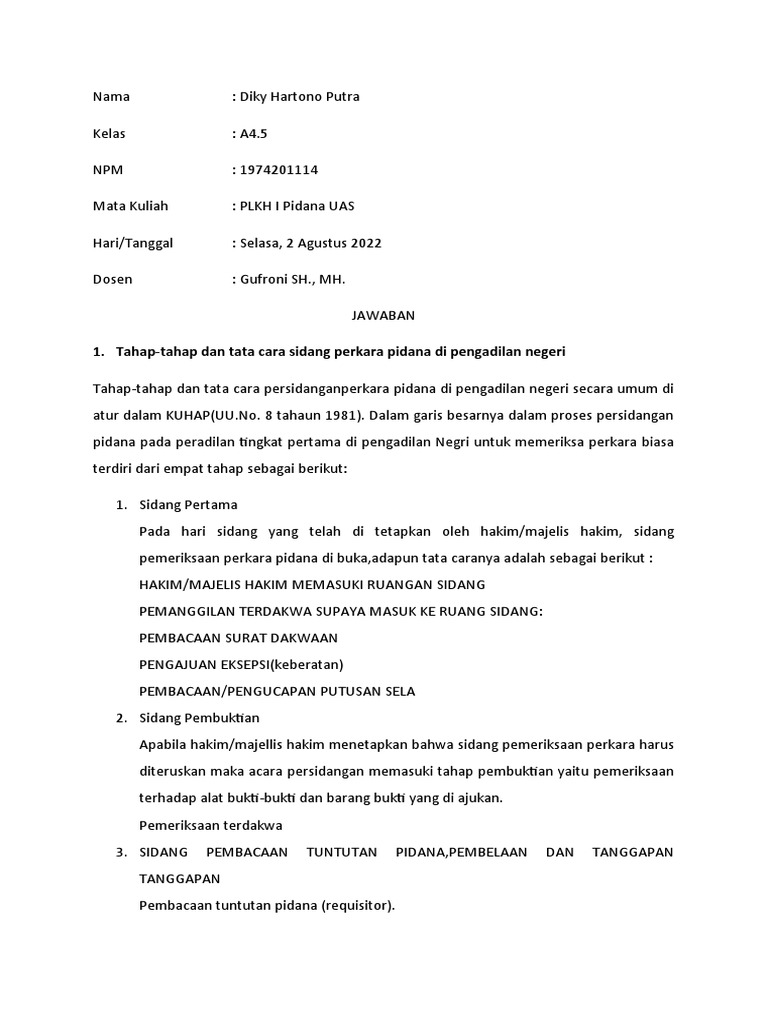 UAS PLKH I Pidana Diky 114 A4.5 | PDF