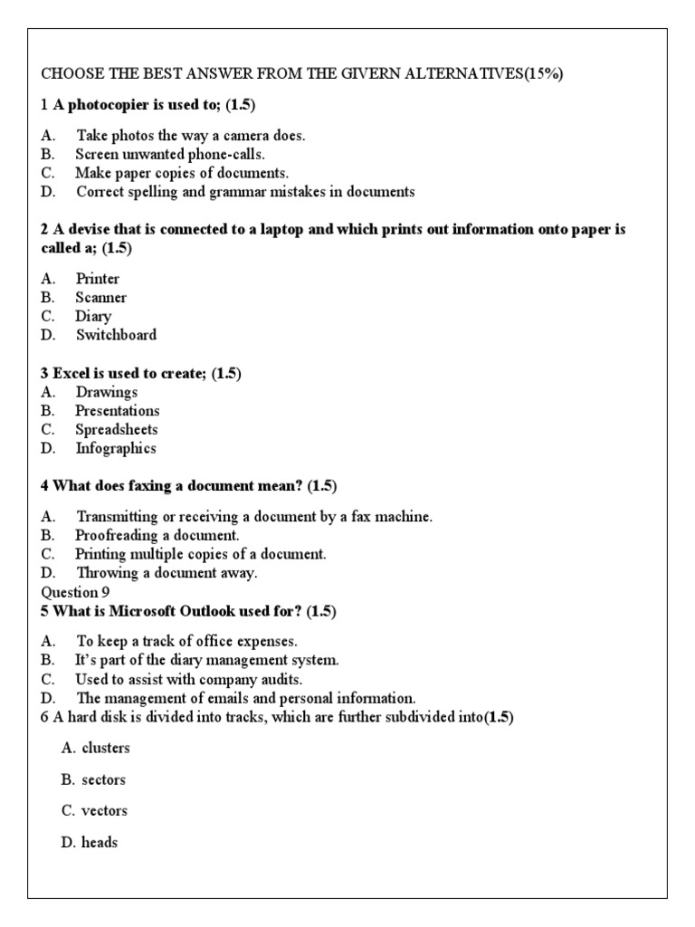 Secretary Test | PDF | Microsoft Excel | Fax