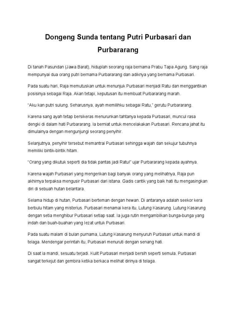 Dongeng Sunda Tentang Putri Purbasari Dan Purbararang Pdf