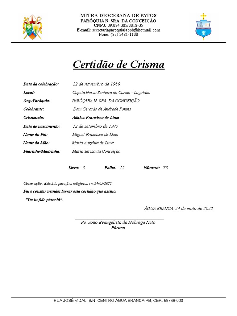 Certidão de Crisma | PDF