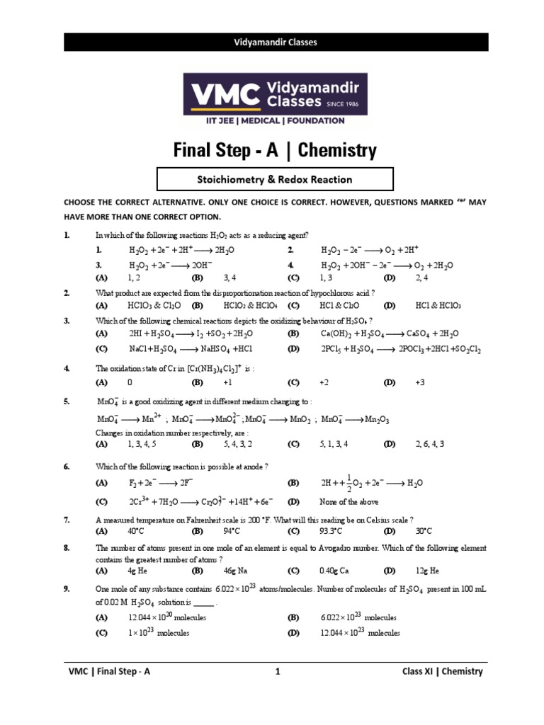 Final Step - A - Chemistry: Stoichiometry & Redox Reaction | PDF ...