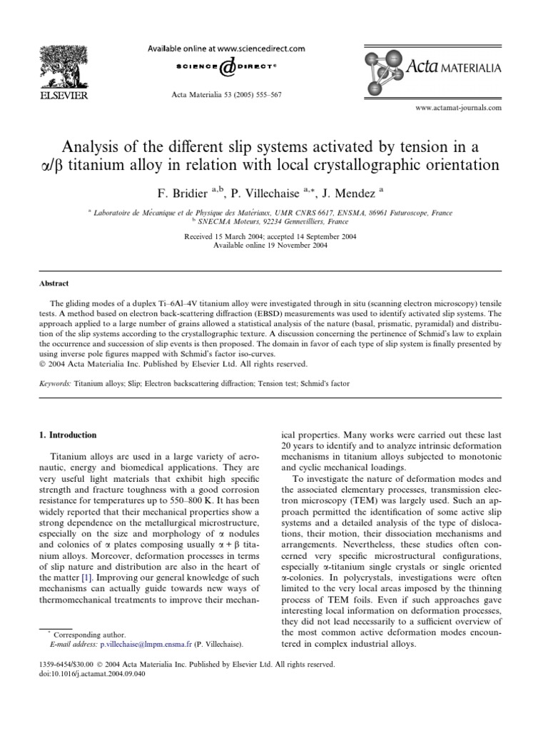 Analysis of the different slip systems activated by tension in a α-β ...