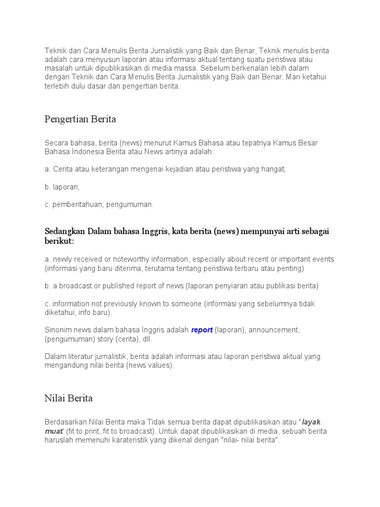 Teknik Dan Cara Menulis Berita Jurnalistik Yang Baik Dan Benar | PDF