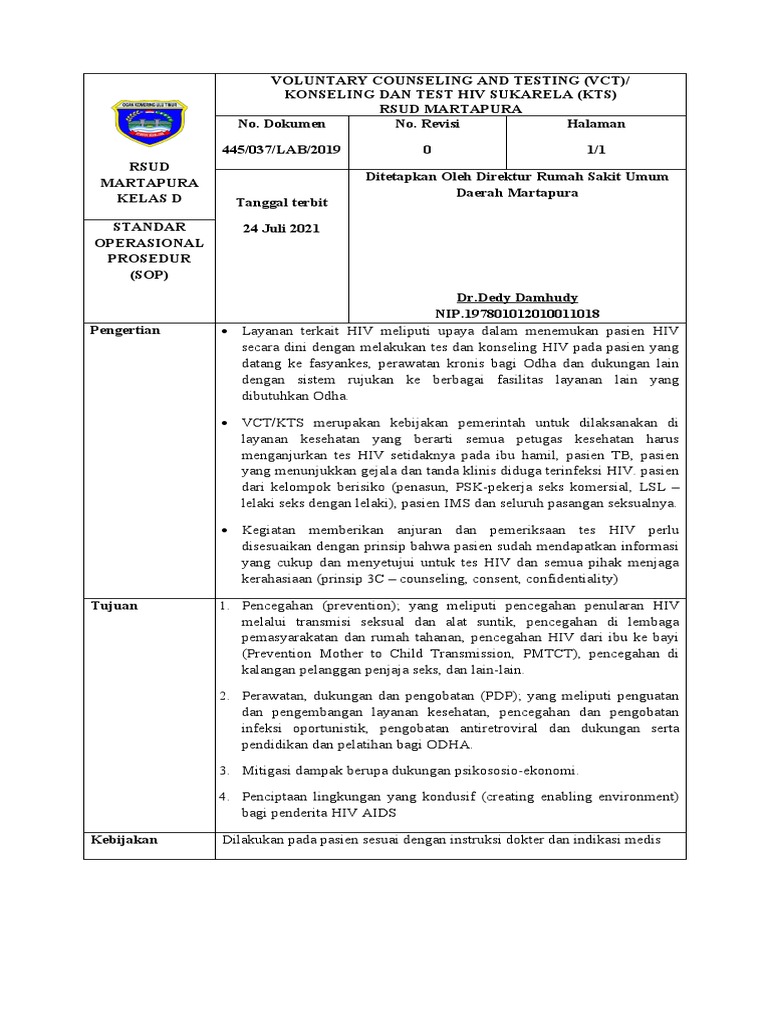 Sop Pelayanan VCT-1 | PDF
