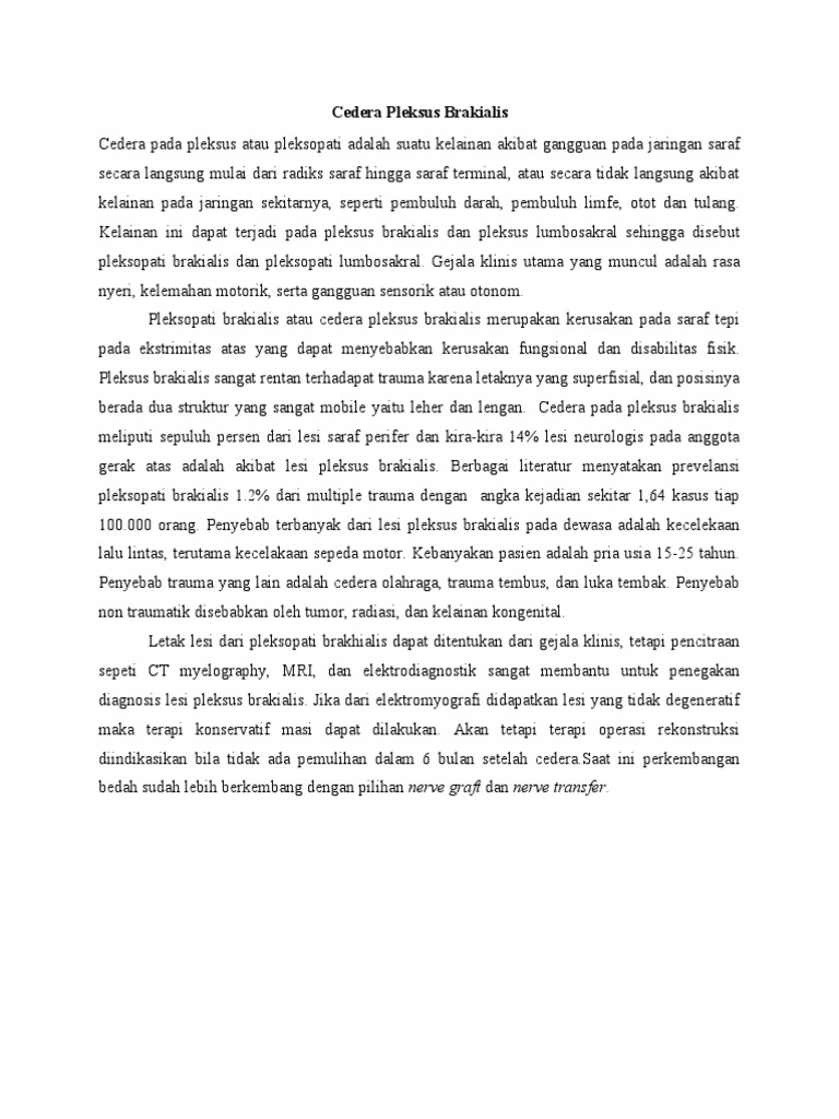 Cedera dan Penanganan Pleksus Brakialis | PDF
