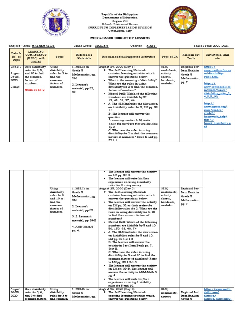 BOL Math Grade 5 First Quarter | PDF | Learning | Worksheet
