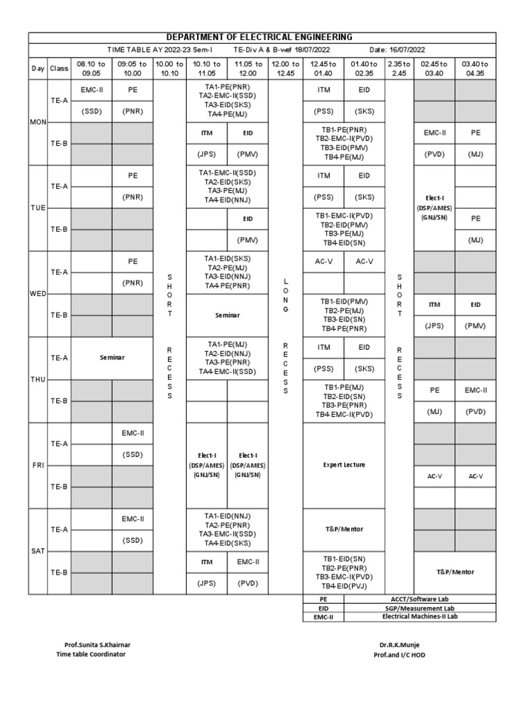 TE Time Table 2022 23 Sem I | PDF